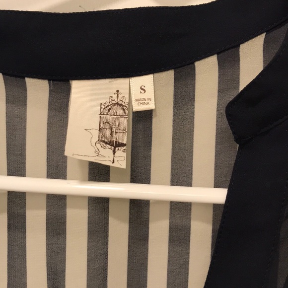 Tops | Navy Blue Sheer Button Down With Stripe Details | Poshmark